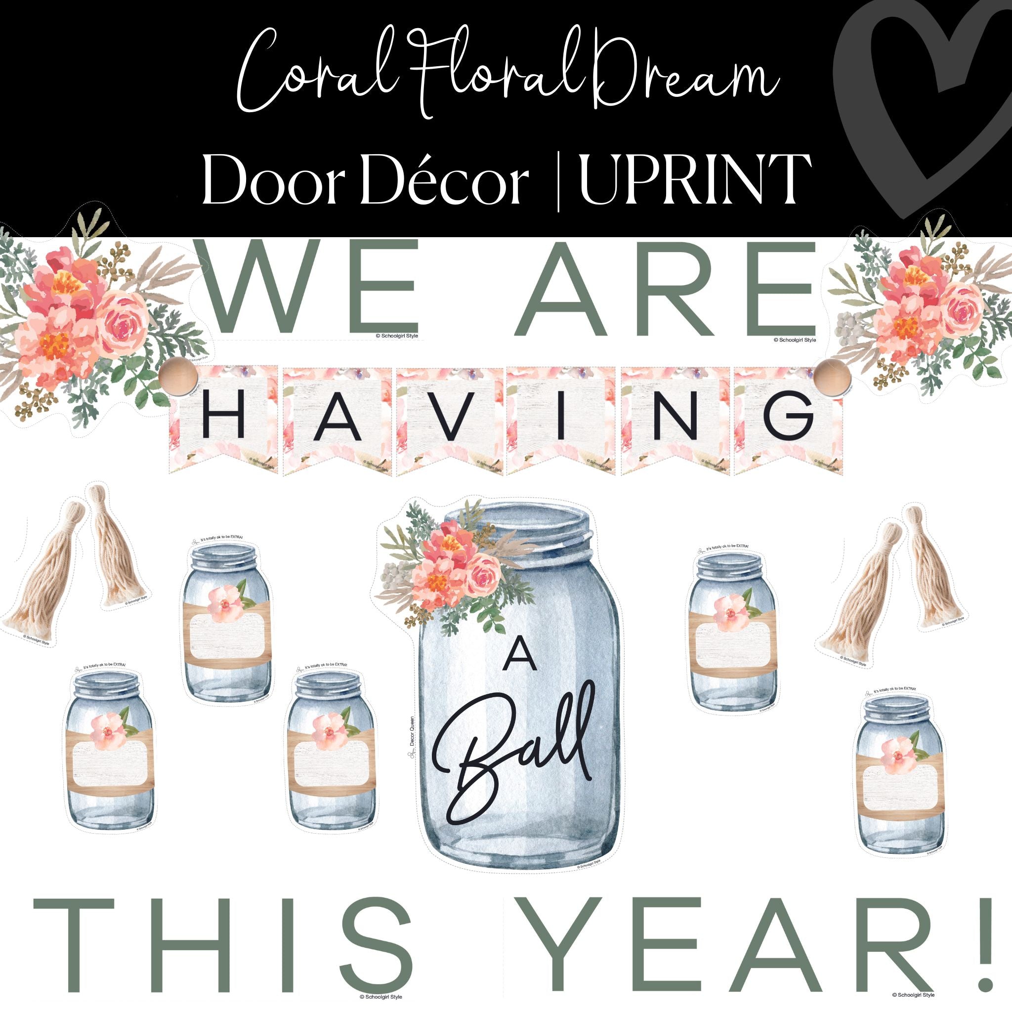 Printable Classroom Door Decor | Coral Classroom Decor | Mason Jar Door ...