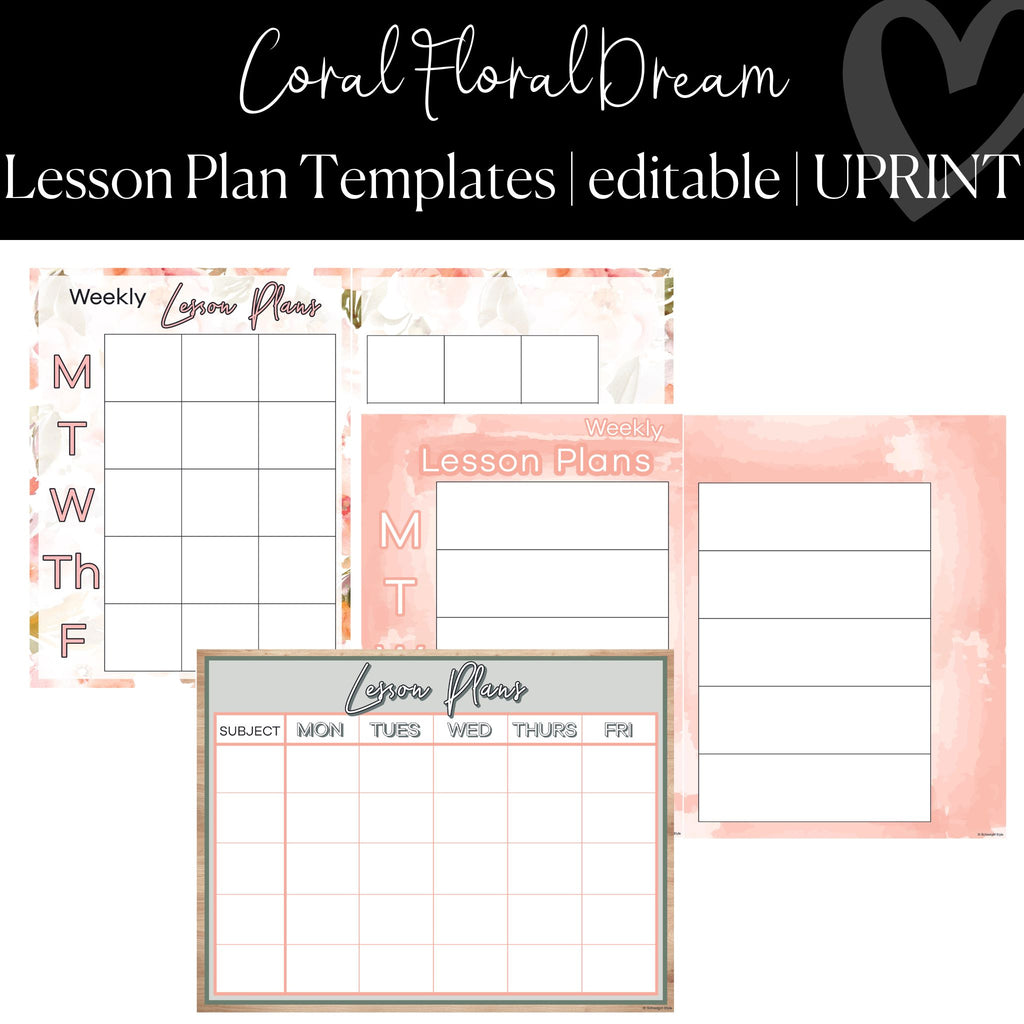 Printable and Editable Lesson Plan Templates | Floral Classroom Decor ...