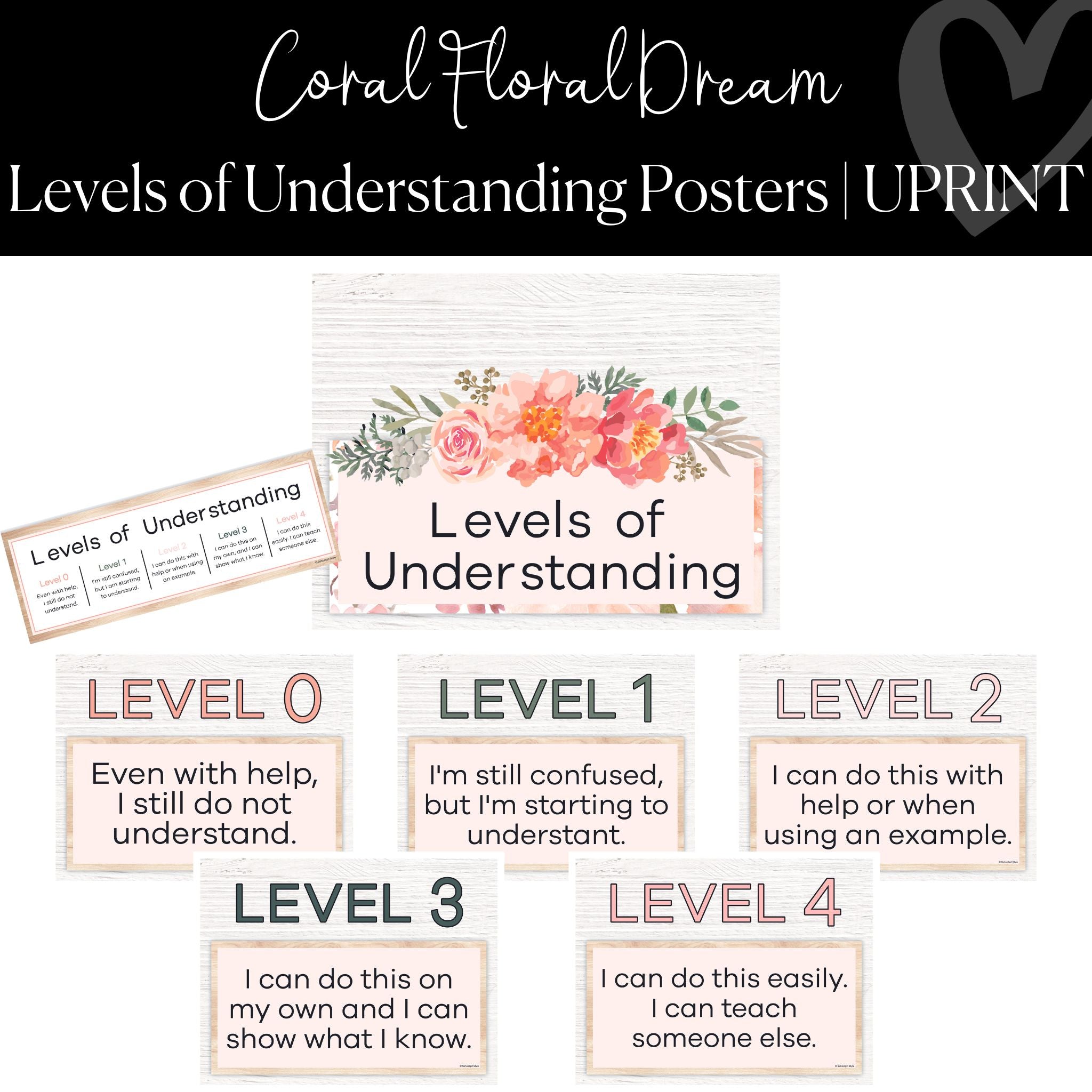 Levels of Understanding Posters | Coral and Green Classroom Decor ...