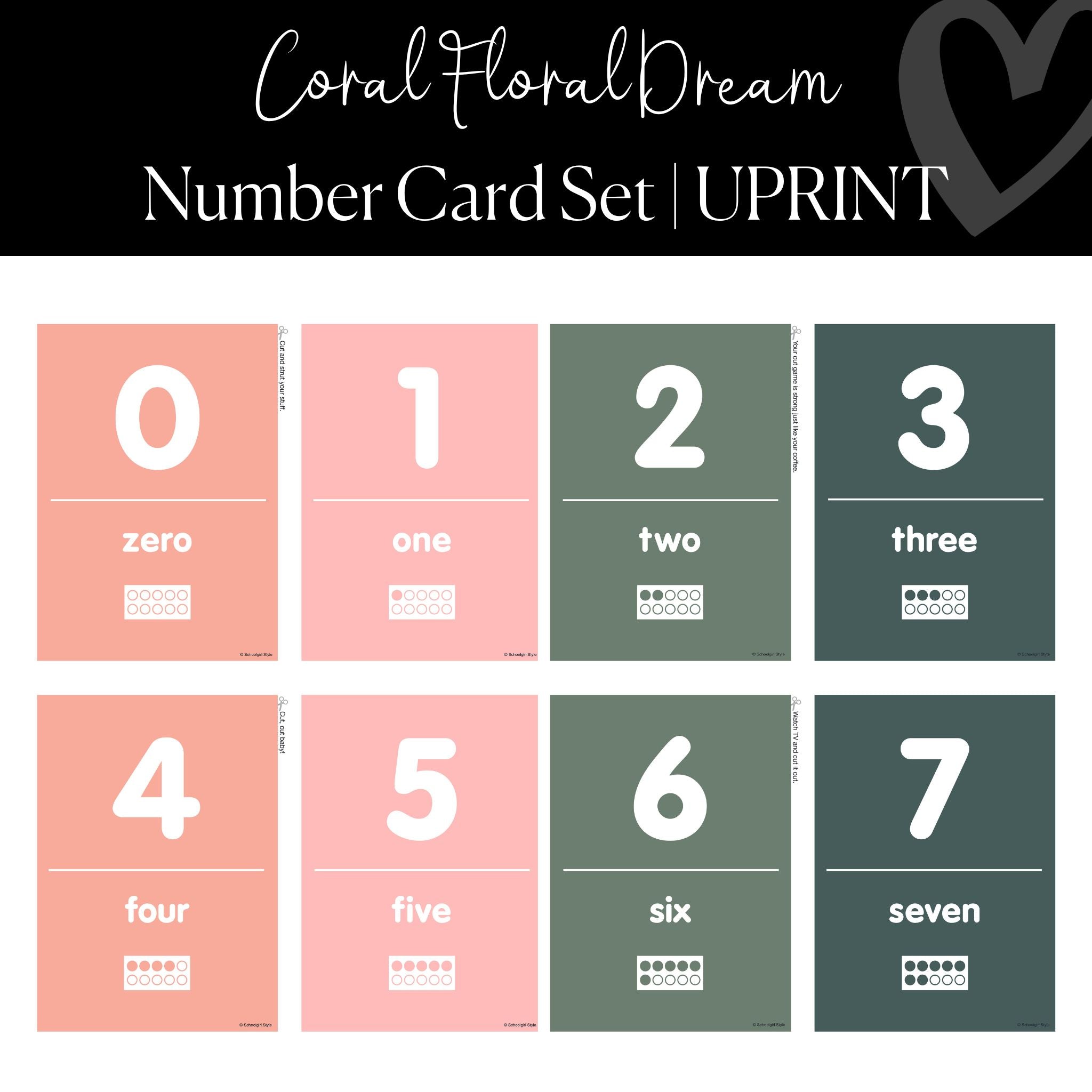 Number Cards Bulletin Board Set | Coral Classroom Decor | Schoolgirl Style