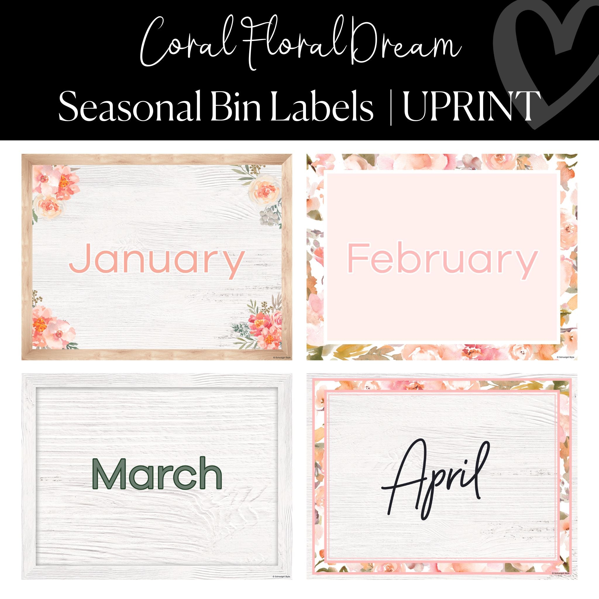 Printable Seasonal Bin Labels | Floral Classroom Decor | Schoolgirl Style