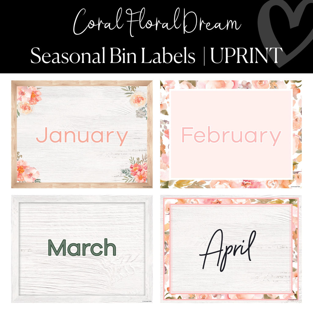 Printable Seasonal Bin Labels | Floral Classroom Decor | Schoolgirl Style