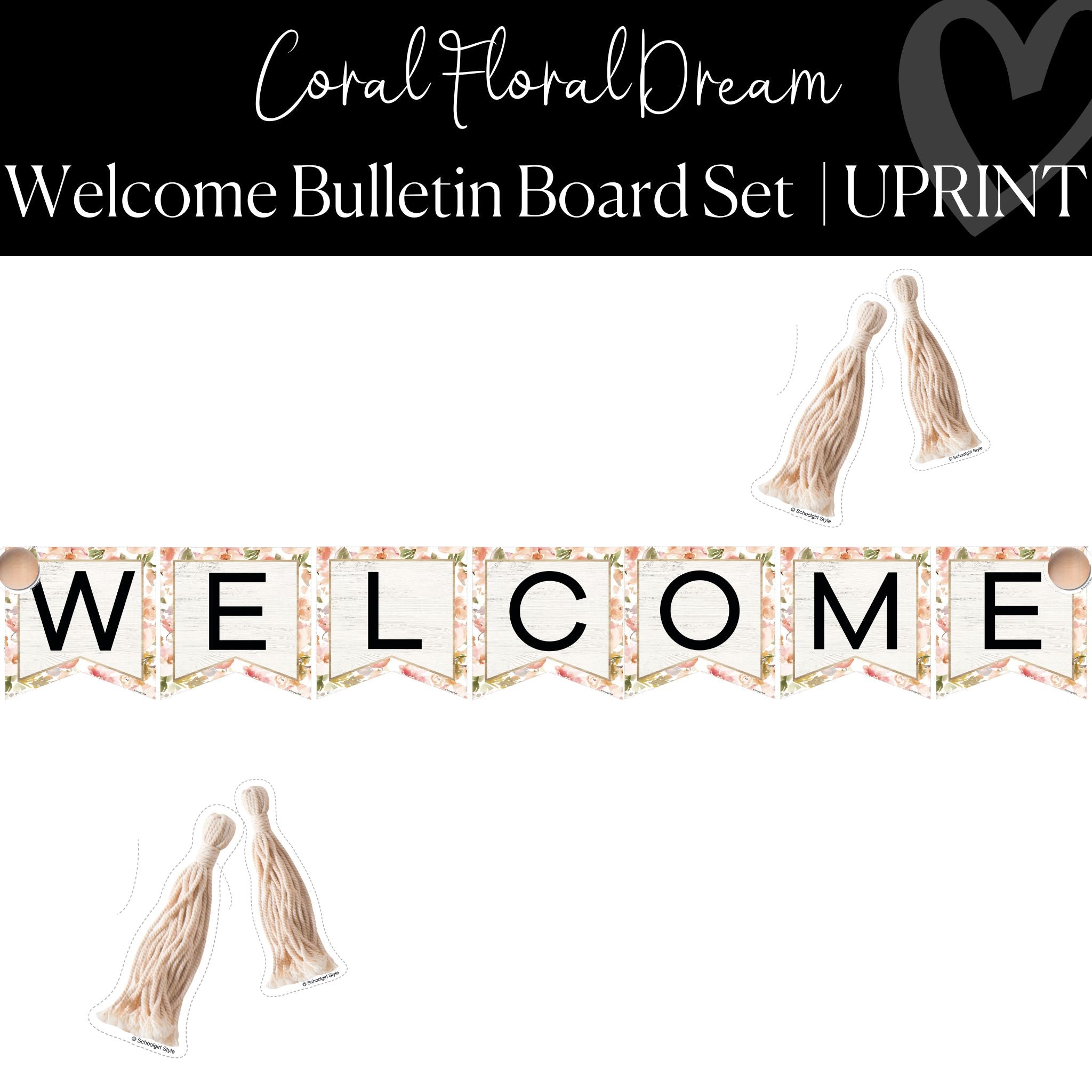 Coral Floral Dream "Welcome" Bulletin Board Set | Schoolgirl Style