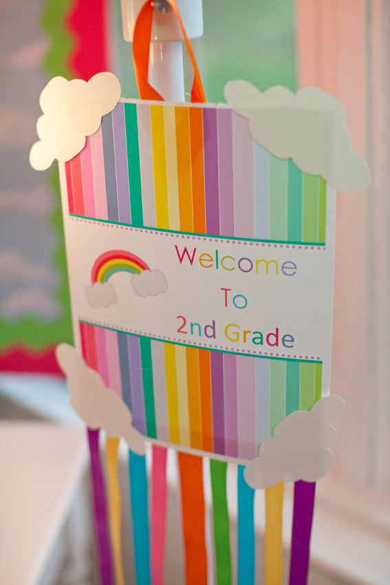Welcome Sign and Decorative Papers | Rainbow Classroom Decor ...