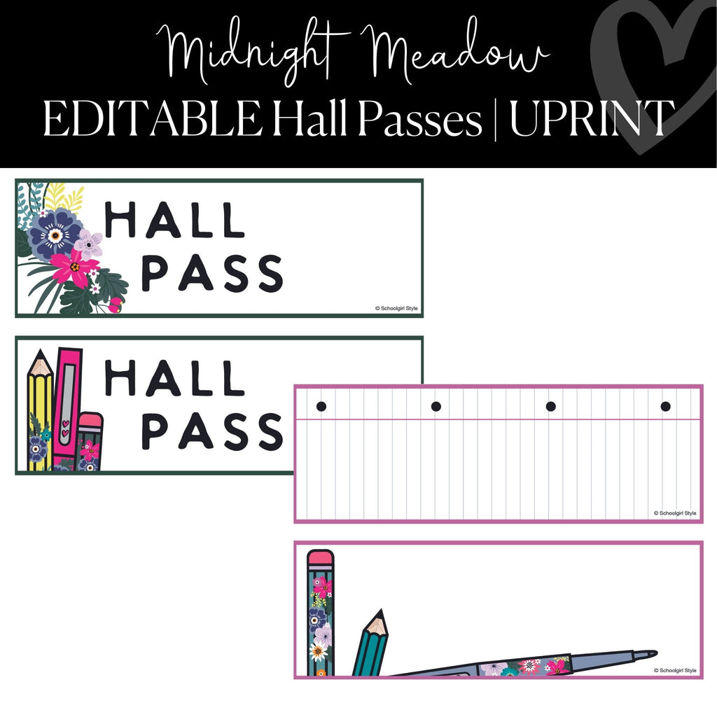 Printable and Editable Hall Passes | Groovy Classroom | Schoolgirl Style