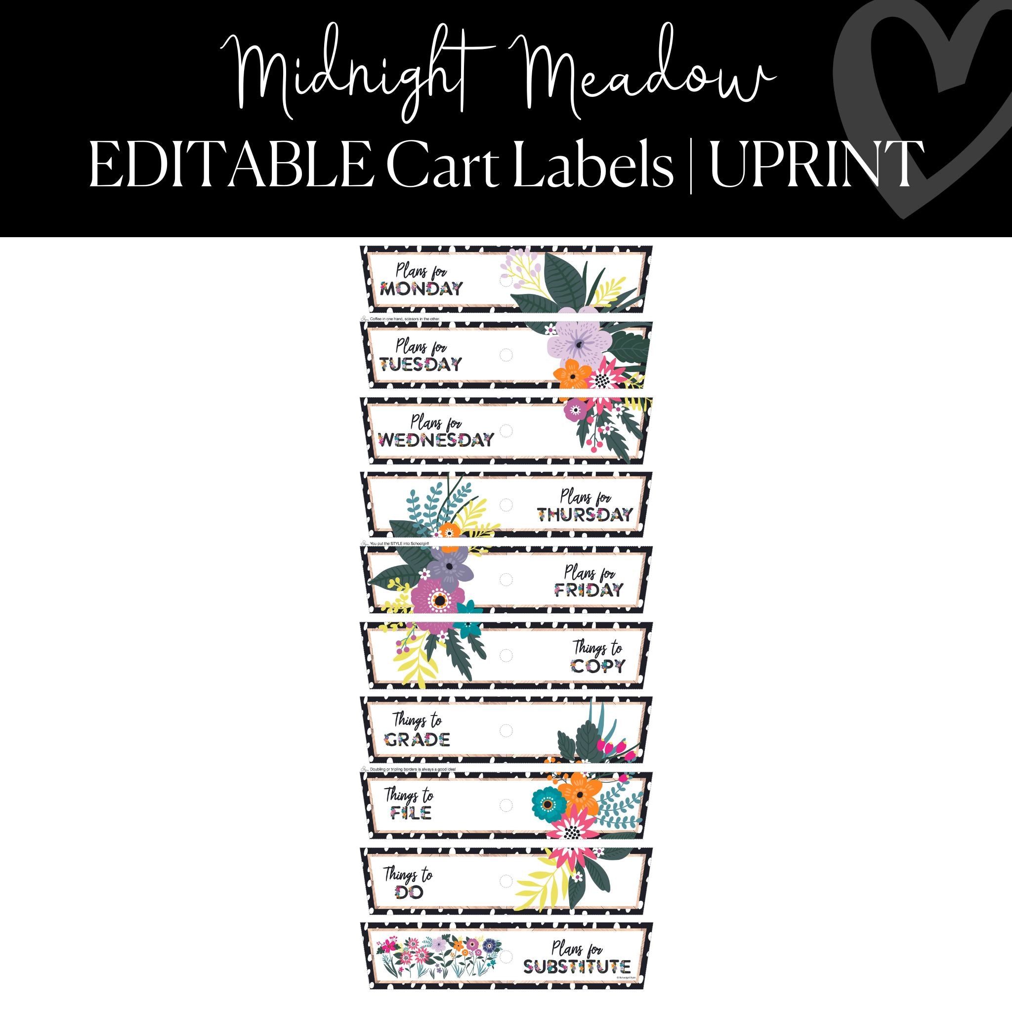 Printable and Editable 10 Drawer Rolling Cart Labels | Schoolgirl Style