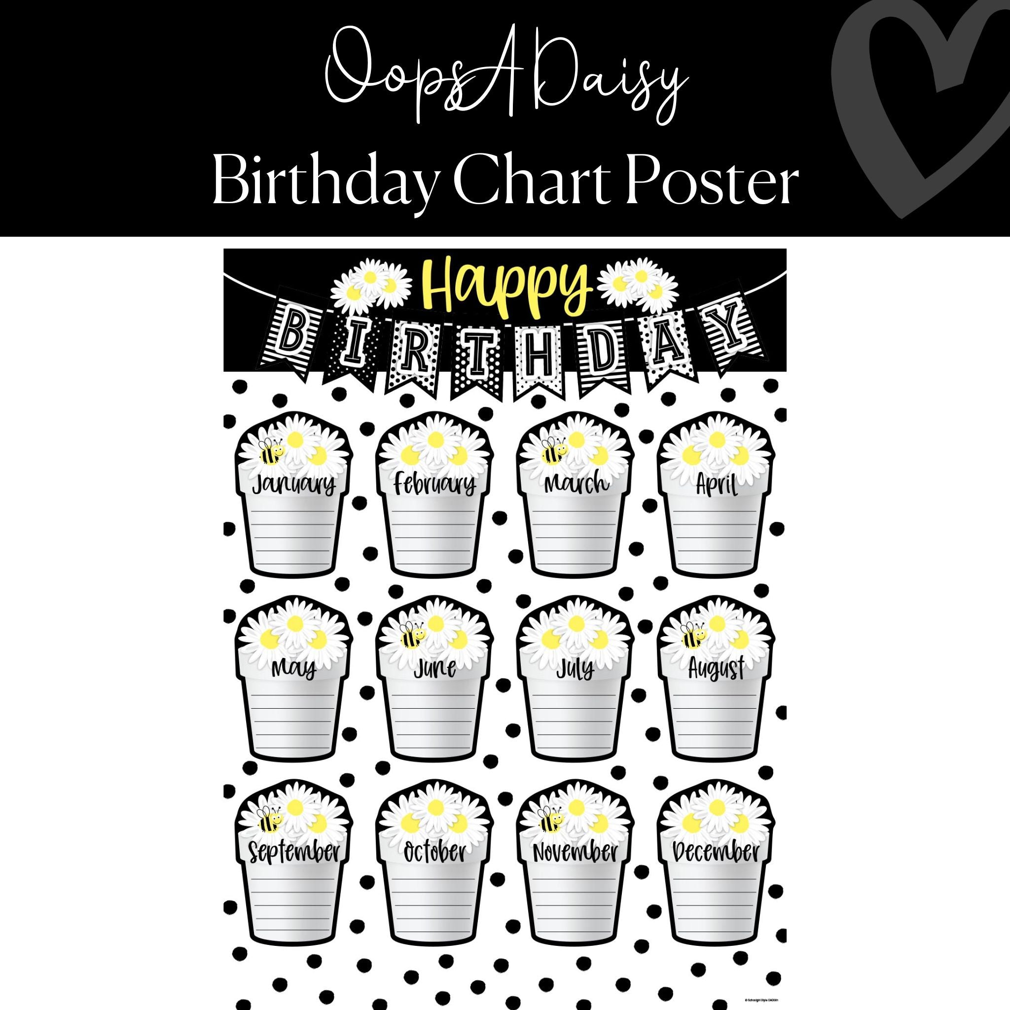 Daisies Birthday | Classroom Birthday Chart | Oops A Daisy | Schoolgir ...