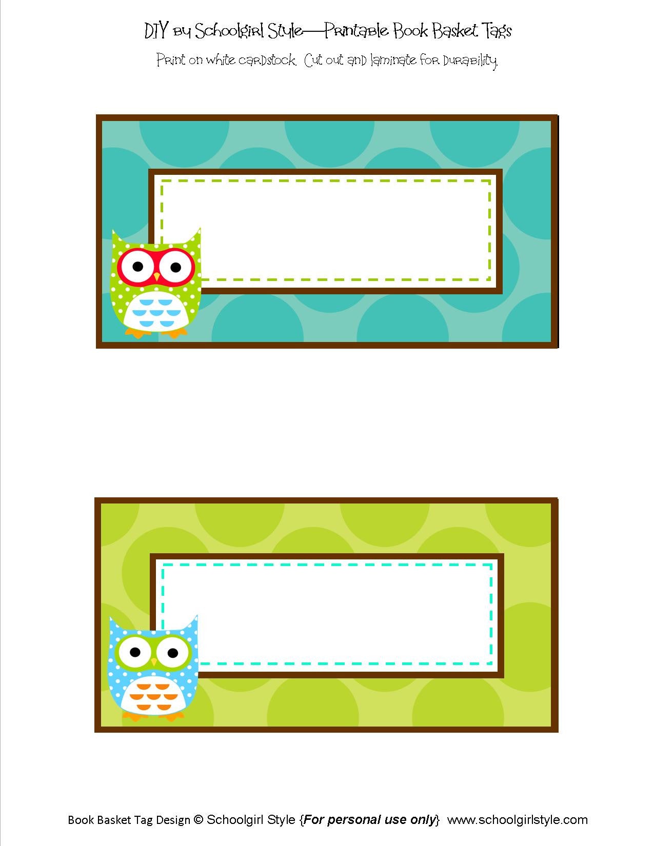 Book Basket Labels | Owl Collection | Schoolgirl Style