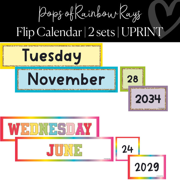Flip Calendar | Rainbow Classroom Decor | Schoolgirl Style