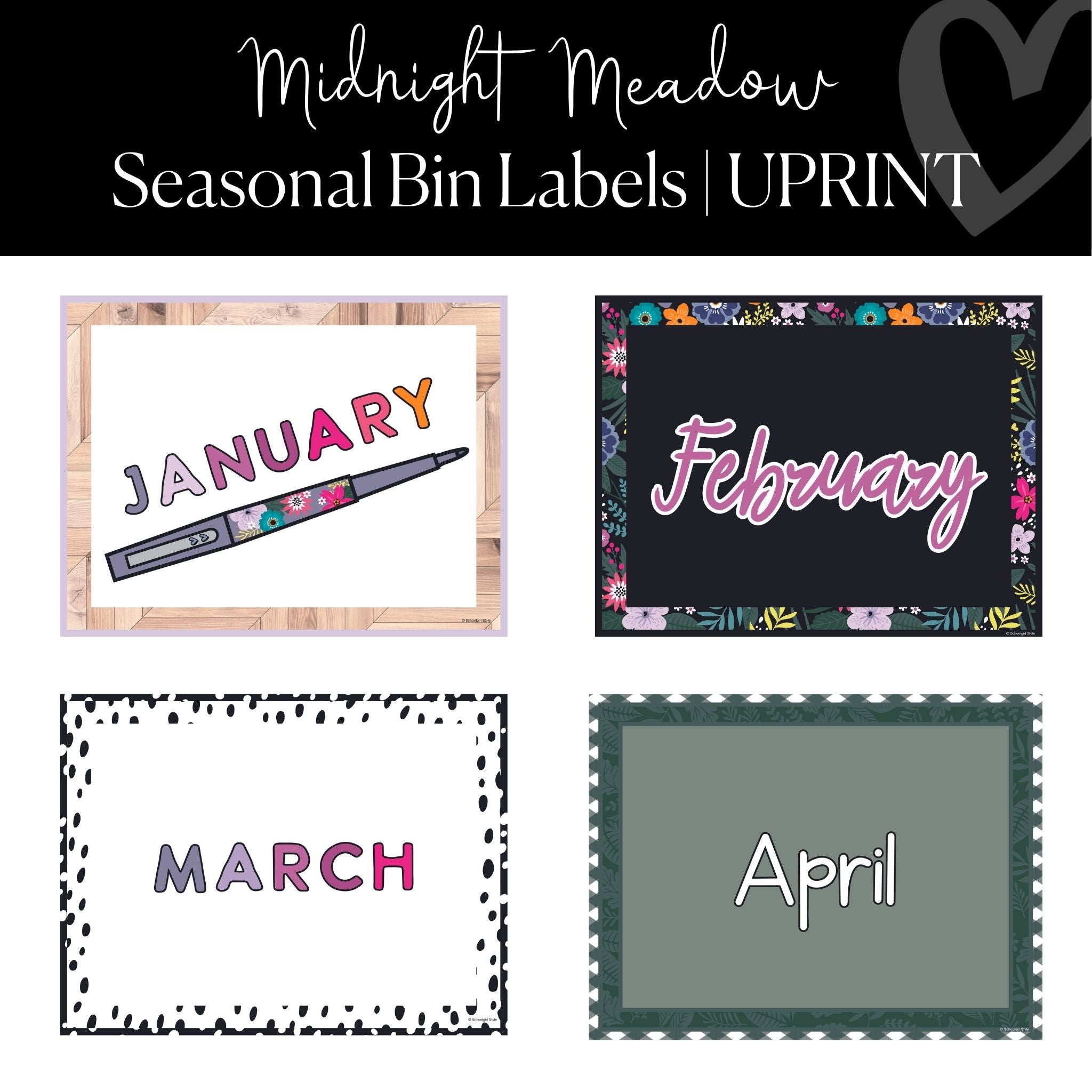 Seasonal Bin Labels | Floral Classroom | Midnight Meadow | UPRINT| Sch ...