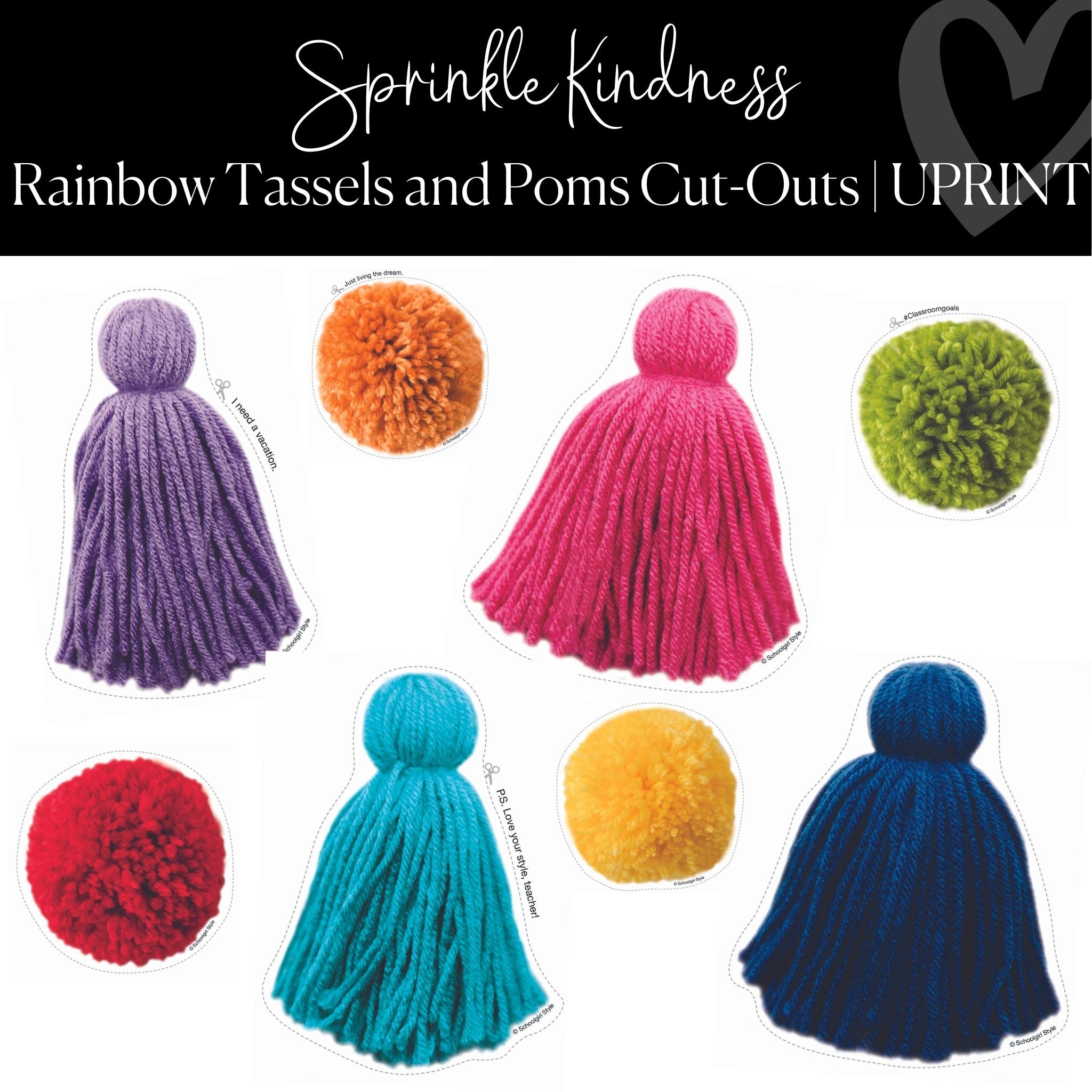 Poms and Tassel Cut-Outs | Rainbow Classroom Decor | Schoolgirl Style