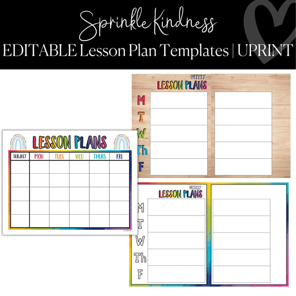Printable and Editable Lesson Plan Templates | Rainbow Classroom Decor ...