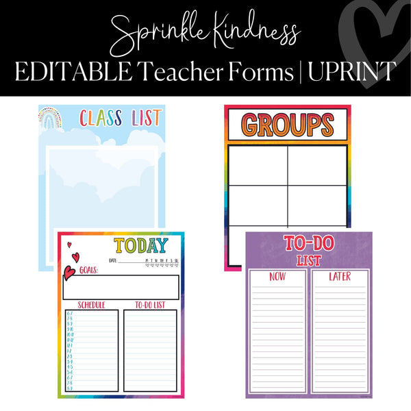 Printable and Editable Teacher Forms | Rainbow Classroom Decor ...