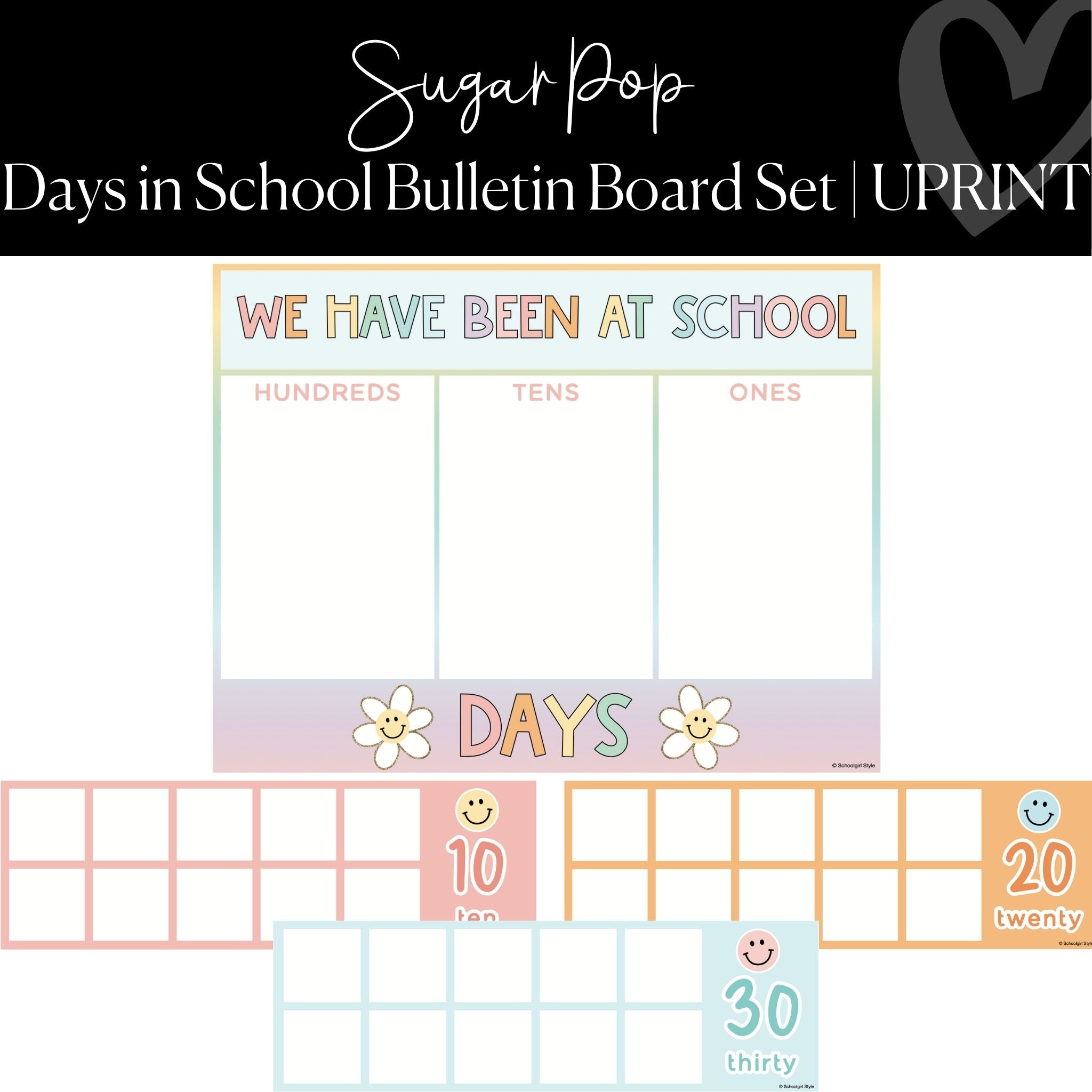Days in School Chart | Pastel Classroom Decor | Schoolgirl Style