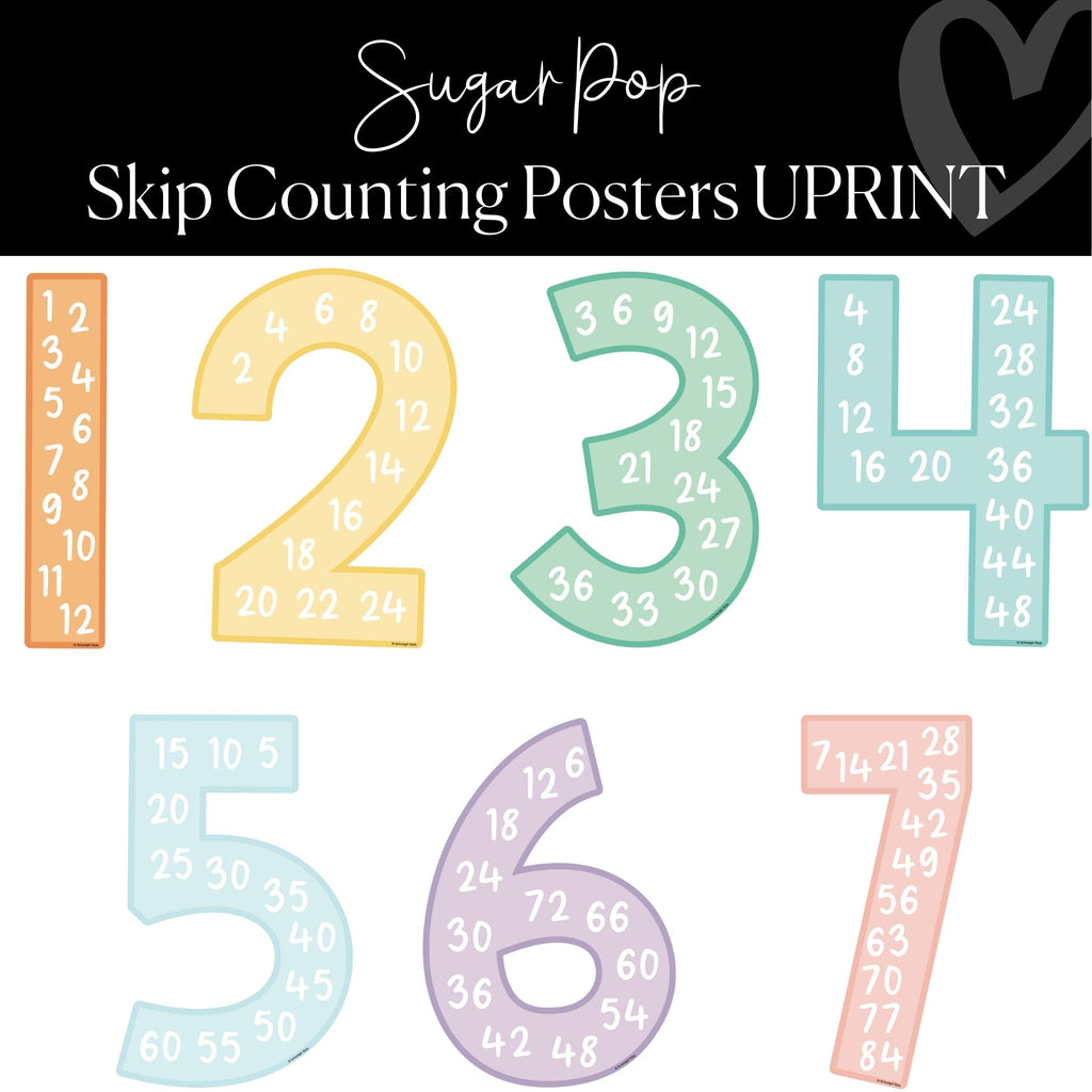 Printable Skip Counting Posters | Pastel Classroom Decor |Schoolgirl Style