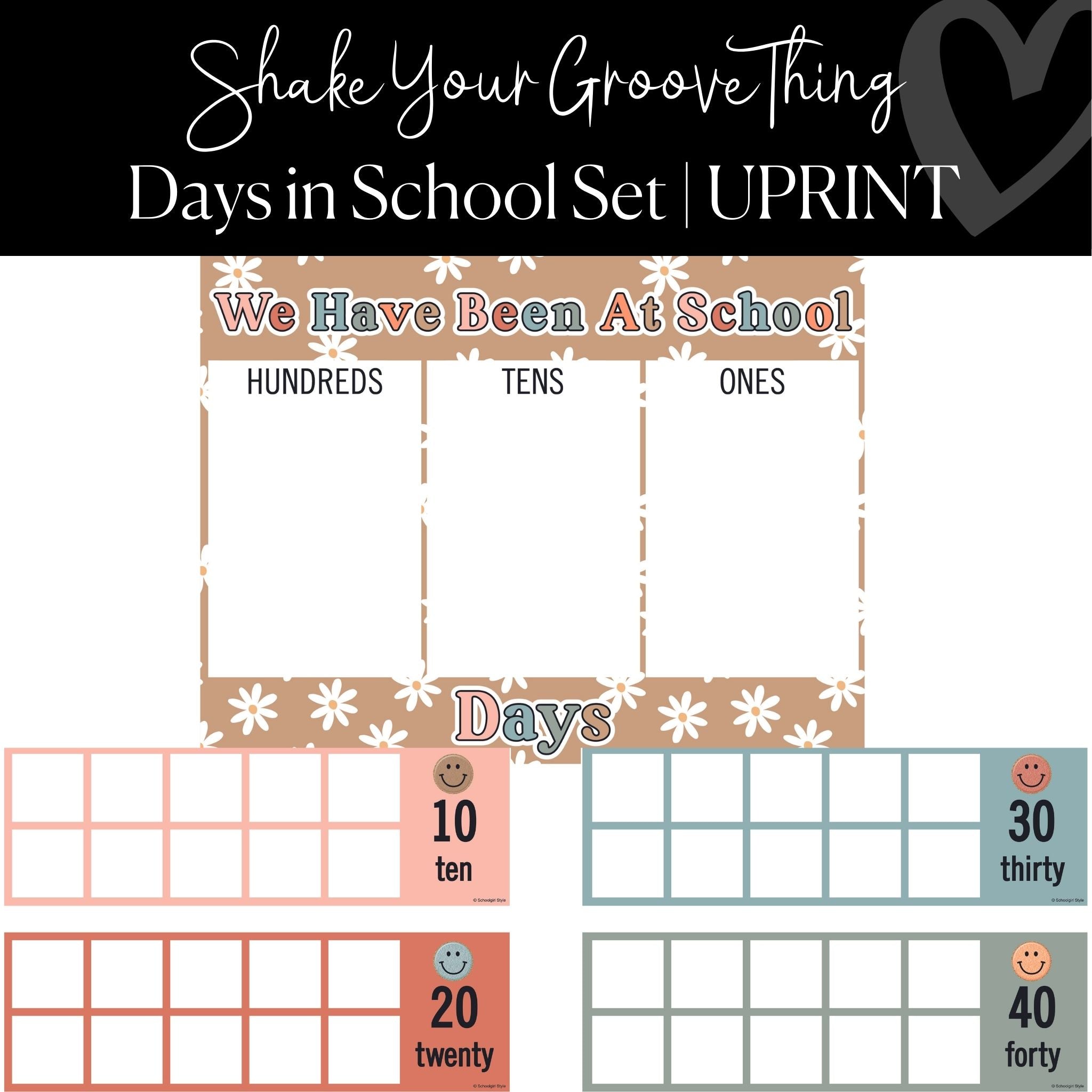 Days in School Chart | Groovy Classroom Decor | Schoolgirl Style
