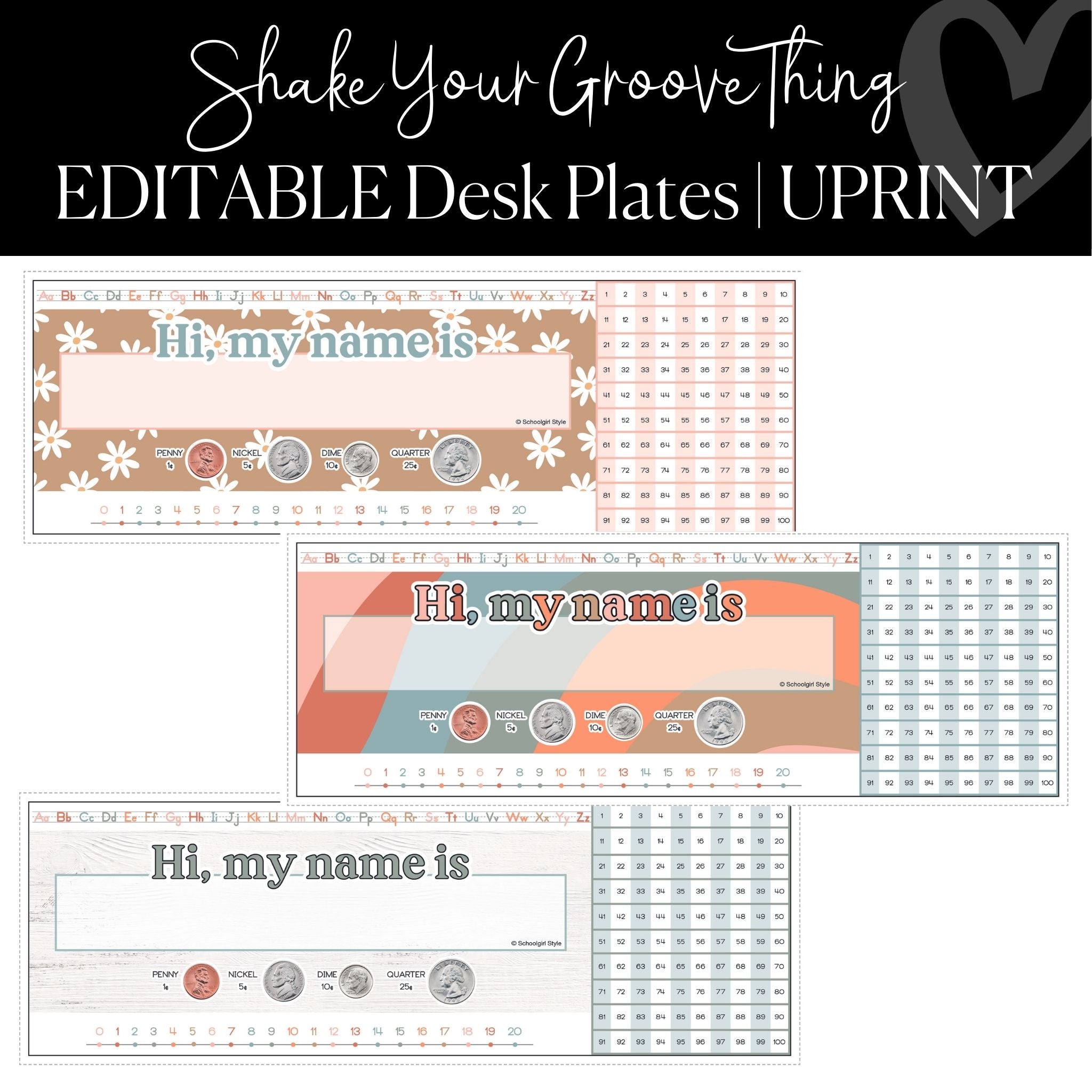 Printable and Editable Desk Plate | Groovy Classroom Decor | Schoolgirl ...