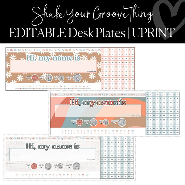 Printable and Editable Desk Plate | Groovy Classroom Decor | Schoolgirl ...