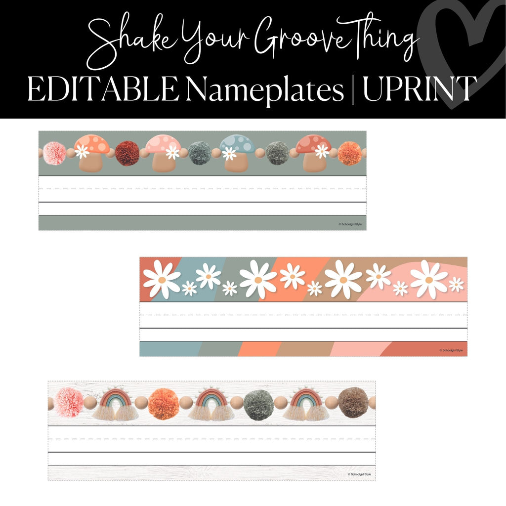 Printable and Editable Nameplates | Groovy Classroom Decor | Schoolgirl ...